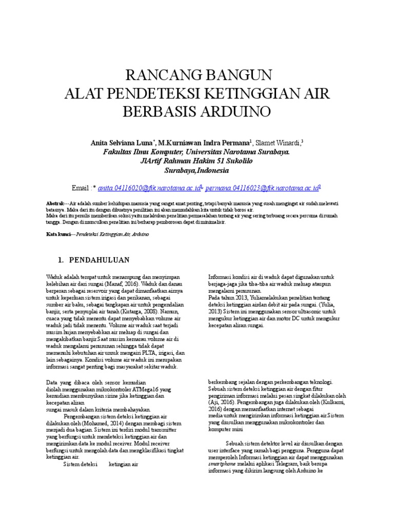 Jurnal RANCANG BANGUN ALAT PENDETEKSI KETINGGIAN AIR BERBASIS ARDUINO | PDF