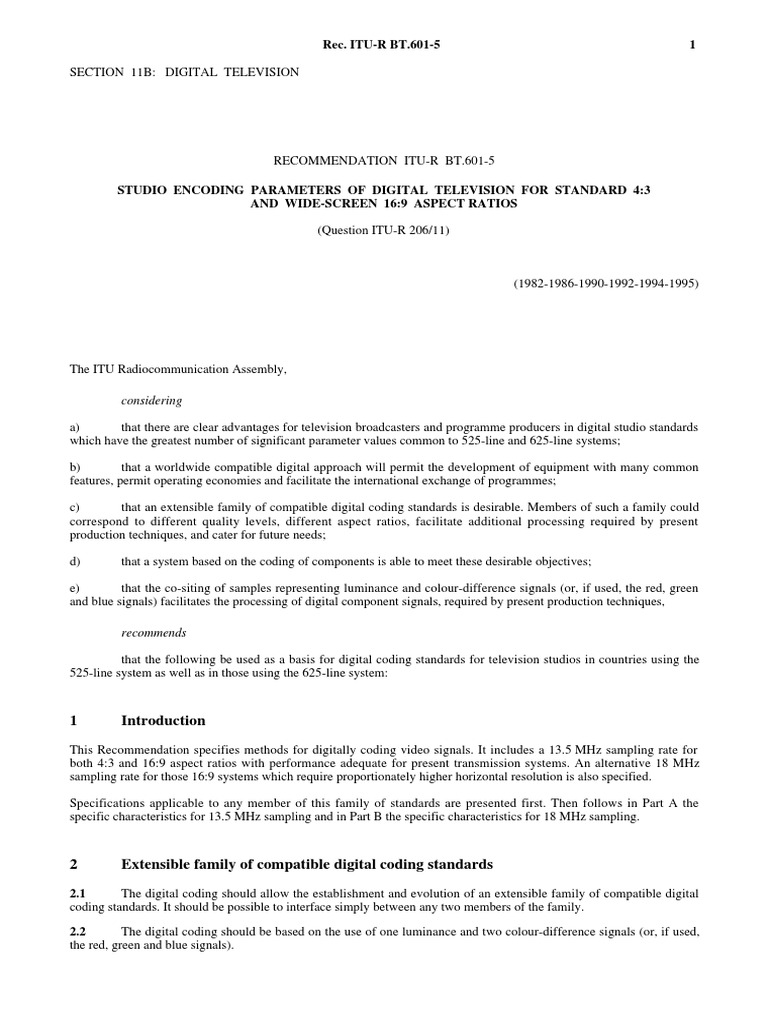 Rec. ITU-R BT.601-5 | PDF | Filter (Signal Processing) | Sampling ...