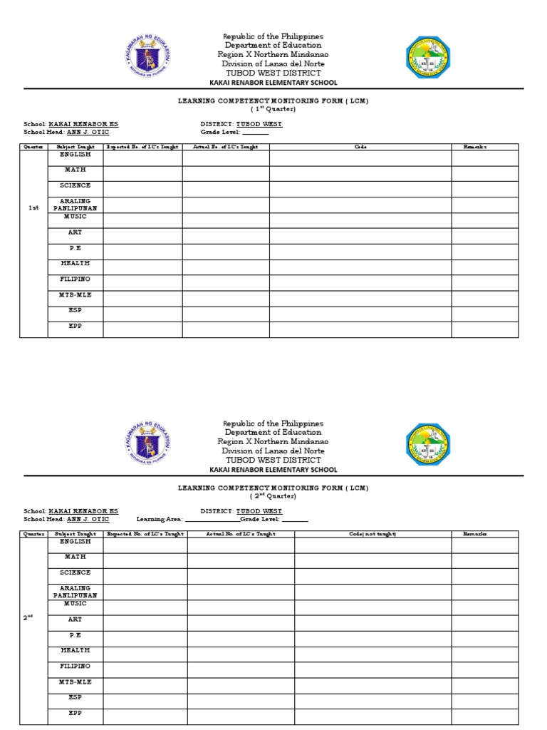 Learning Competency Monitoring Form | PDF | Learning | Further Education