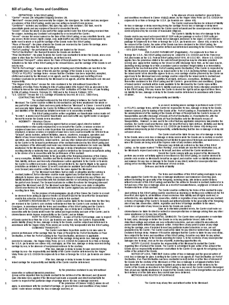 Clause Bill of Lading | PDF | Bill Of Lading | Cargo