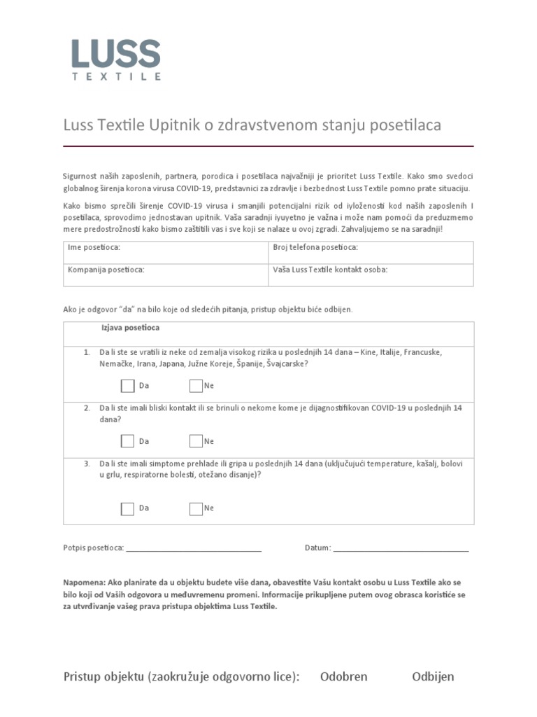 Upitnik Za Posetioce | PDF