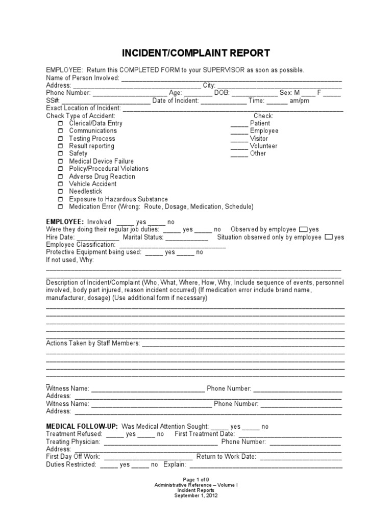 Incident Report Template 01 | PDF | Medical Error | Employment