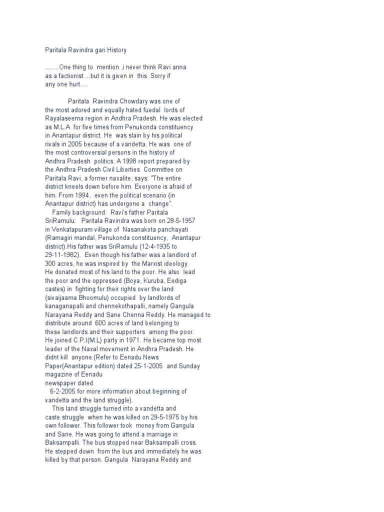 Paritala Ravi Story | PDF