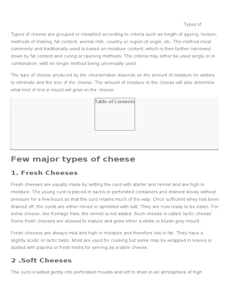 Types of Cheese | PDF | Cheese | Dairy Products