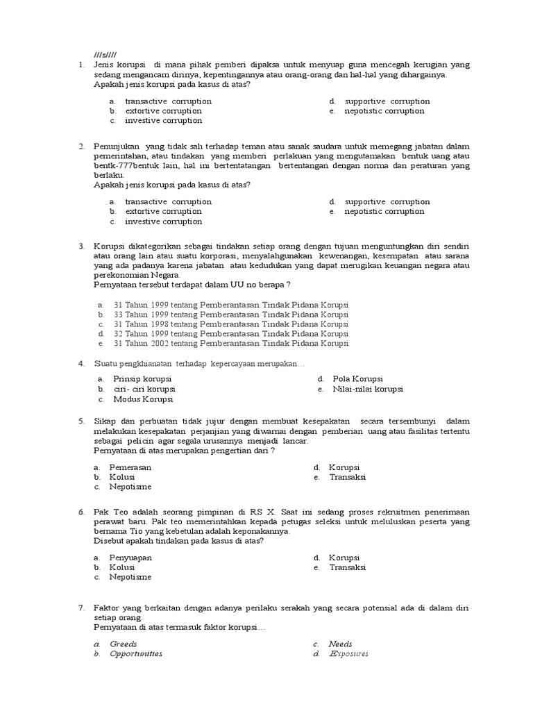 Soal Uts Pbak 2018 Print | PDF