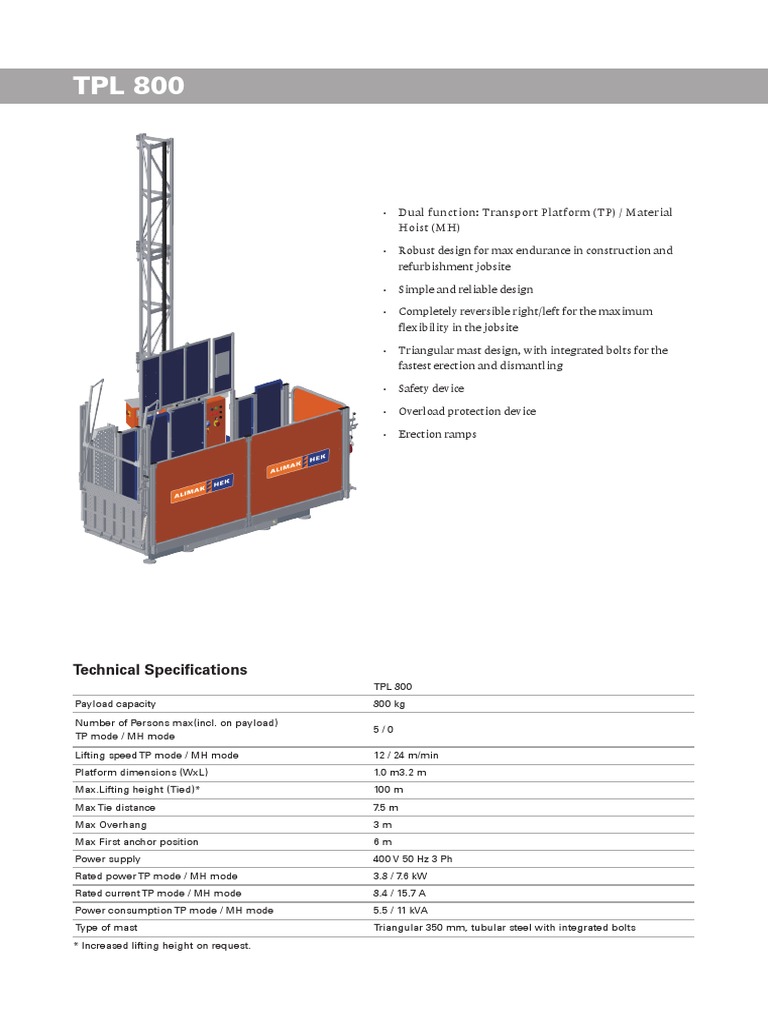 TPL 800 Data Sheet en 1212 Version 4 | PDF | Manufactured Goods
