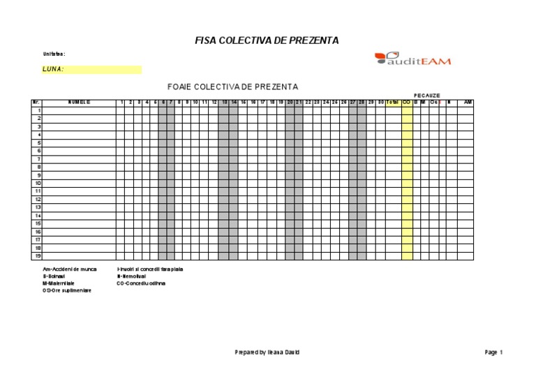 FOAIE Colectiva de Prezenta | PDF