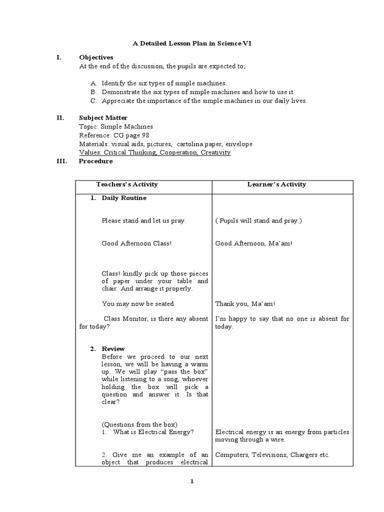 Lesson Plan: Understanding Simple Machines | PDF | Machines | Wheel