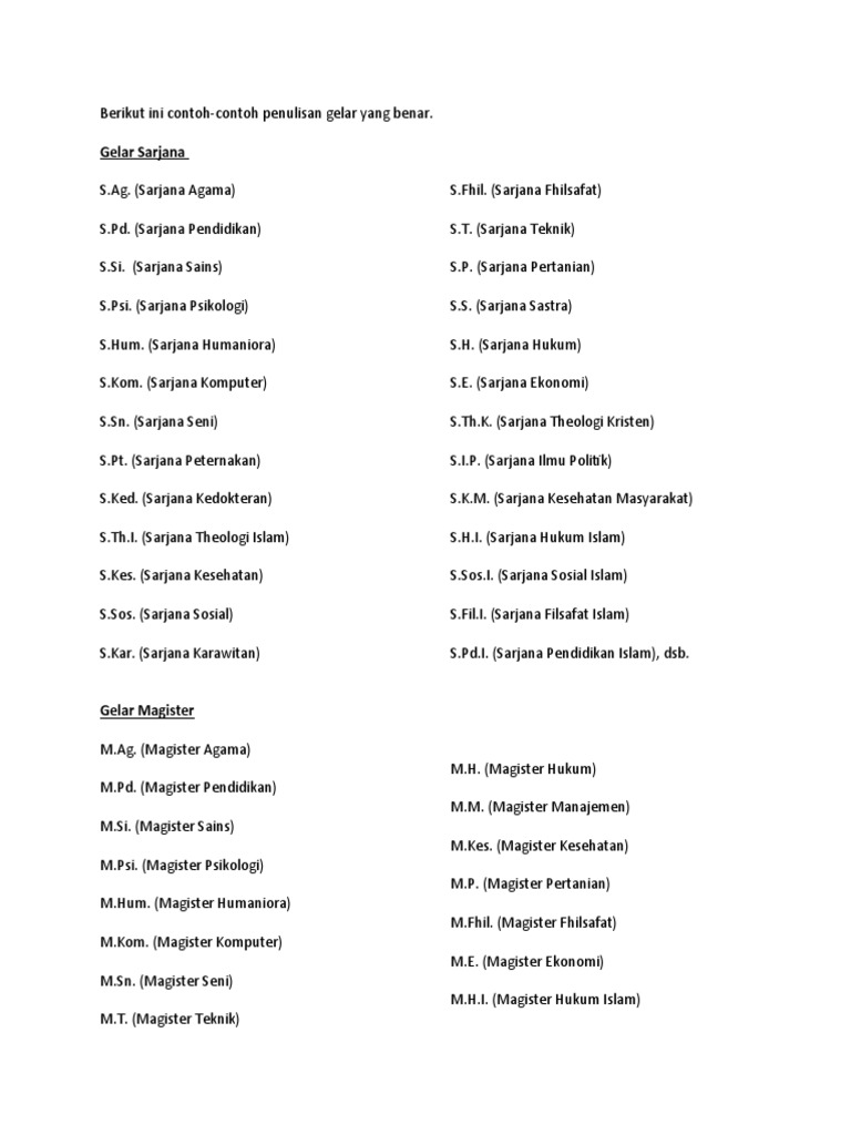 Contoh Penulisan Gelar | PDF