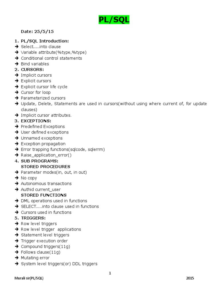 Murali Sir PLSQL PDF | PDF | Pl/Sql | Computer Data