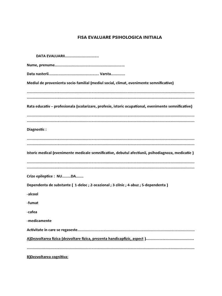 Fisa Evaluare Psihologica 2020 | PDF