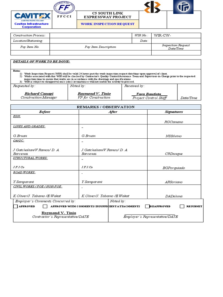 WORK INSPECTION REPORT FORMAT | Government | Politics