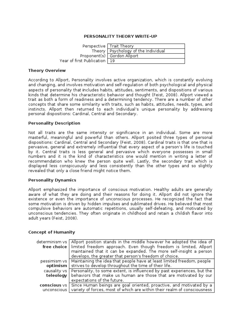 Gordon Allport - Trait Theory | PDF | Free Will | Motivation Gordon Allport - Trait Theory | PDF | Free Will | Motivation