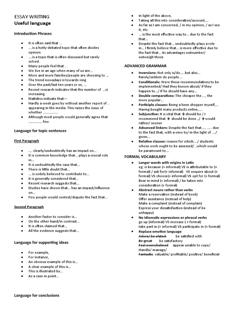 Useful Language For Writing CAE Essays | PDF | Morphology | Semiotics
