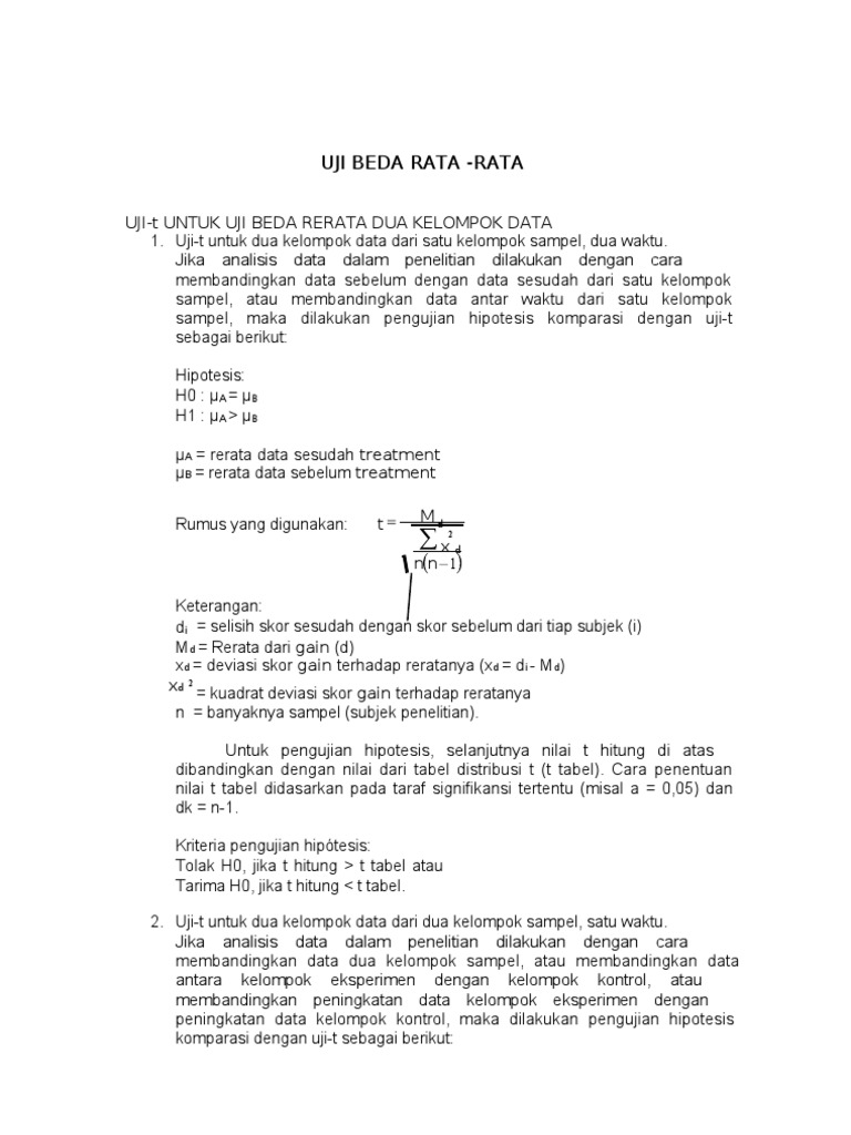 Uji Beda Rata Rata | PDF