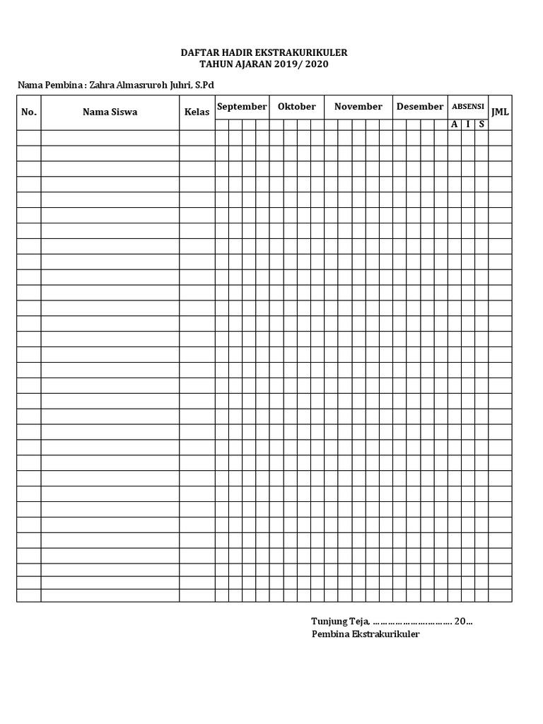 Absensi Ekstrakurikuler | PDF