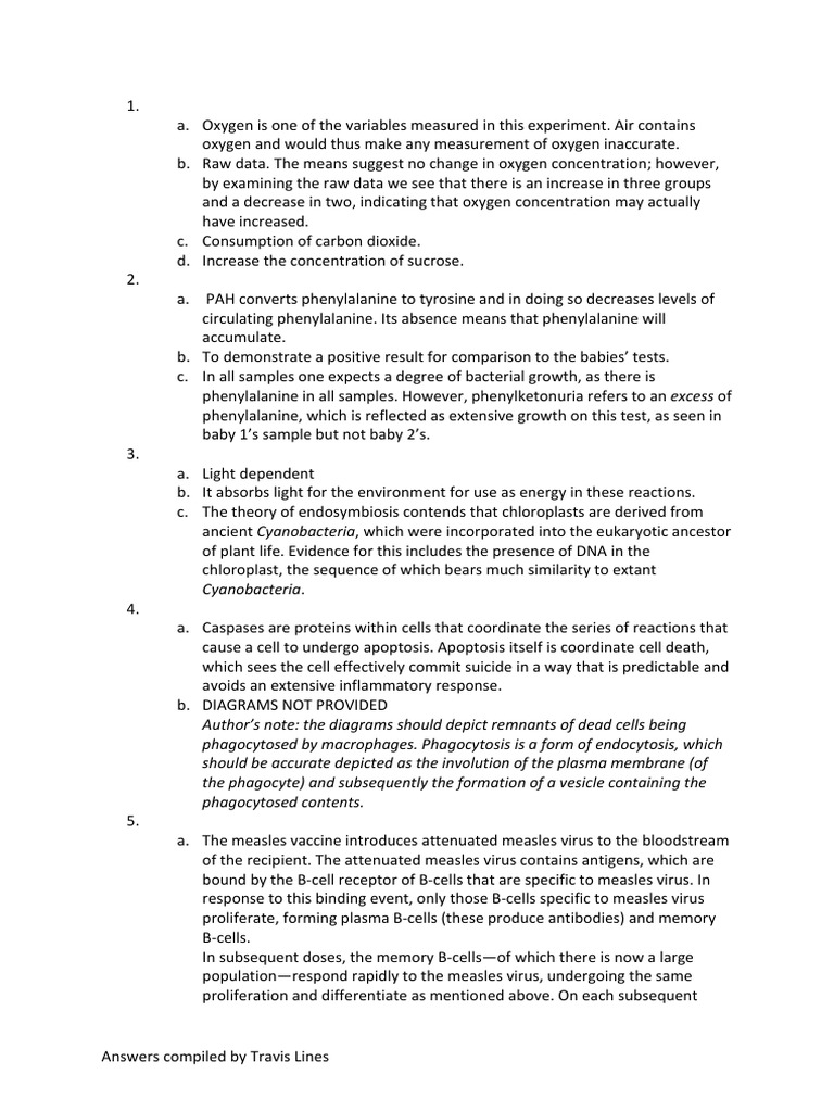 VCAA Sample Answers (Biology) 3 | PDF | B Cell | Measles