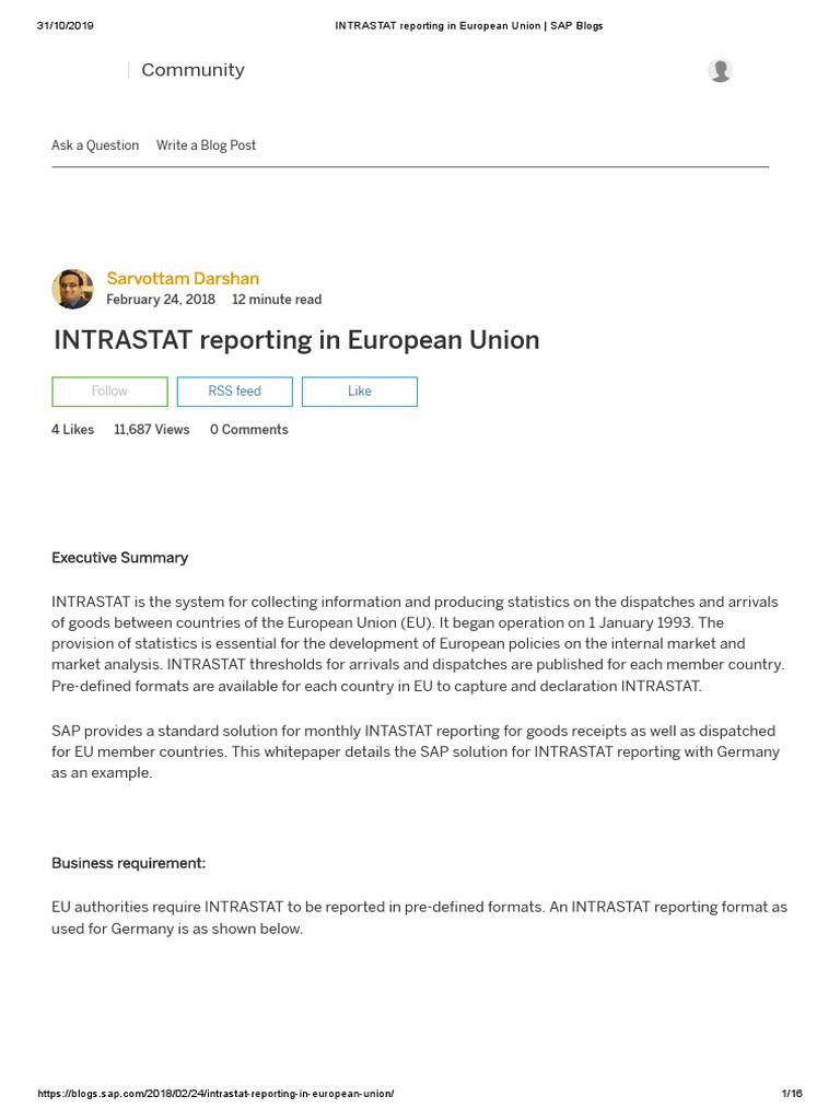 INTRASTAT Reporting in European Union | PDF | Invoice | Trade