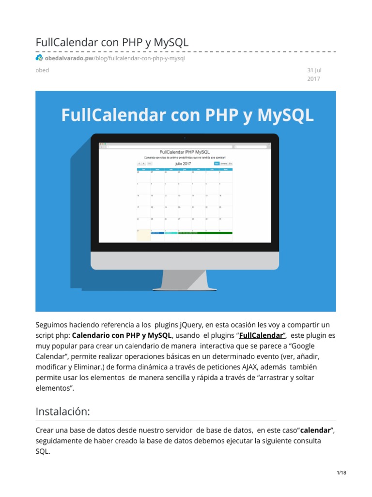 Obedalvarado - pw-FullCalendar Con PHP y MySQL | PDF | Php | Desarrollo ...