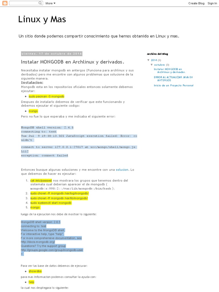 Instala MongoDB en Archlinux Fácilmente | PDF | Mongo Db | Linux