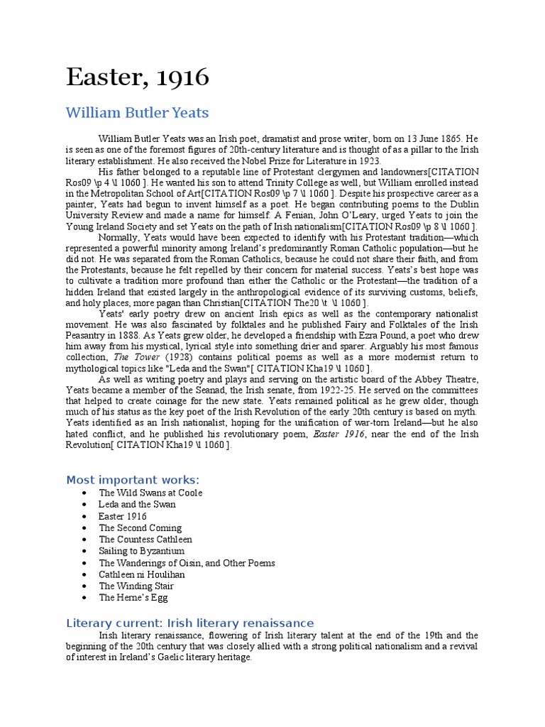 Easter 1916, William Butler Yeats | PDF | W. B. Yeats | Poetry