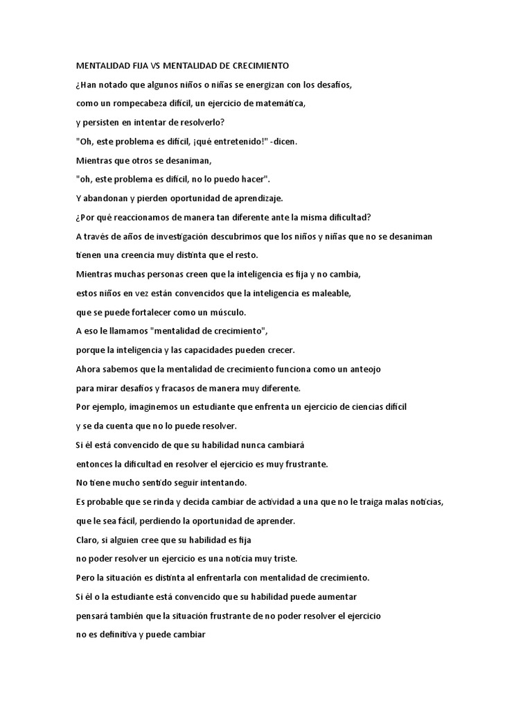2 Mentalidad Fija VS Mentalidad de Crecimiento | PDF | Inteligencia ...