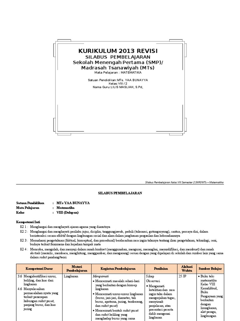 SILABUS-mtk 8 | PDF