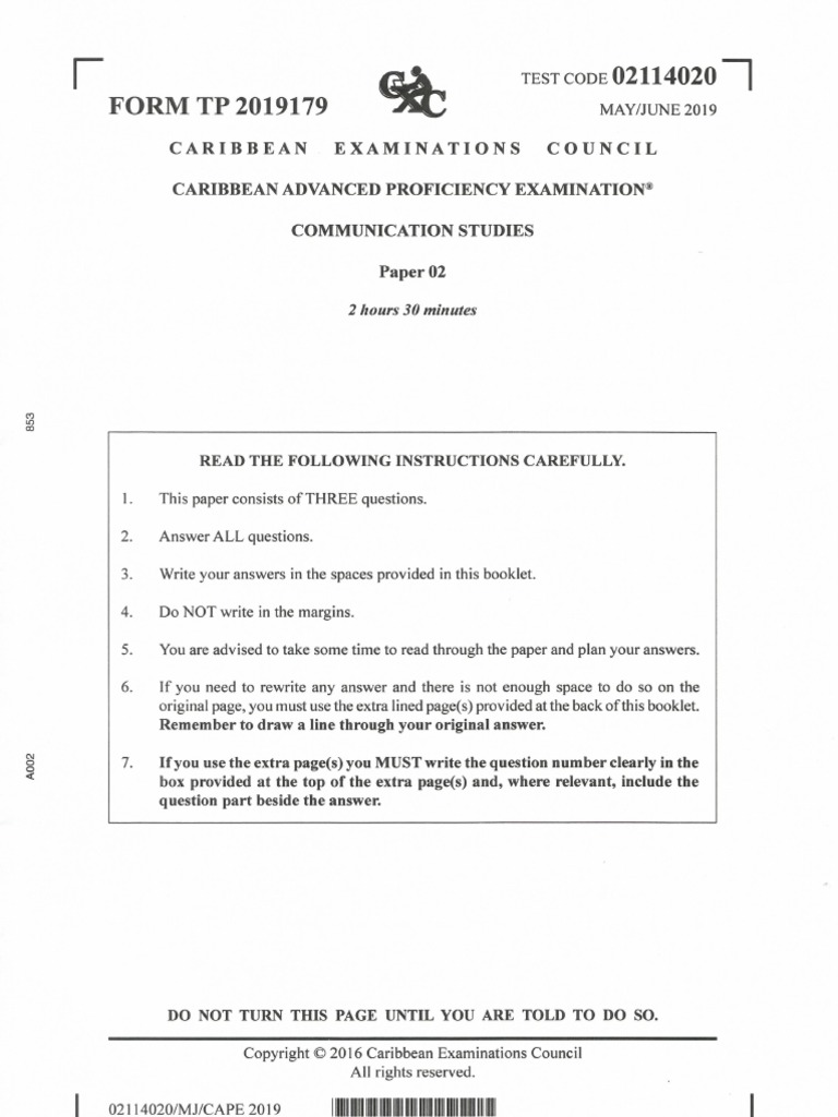 CAPE Communication Studies 2019 P2 | PDF