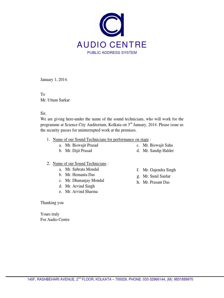 Sound Technicians for Event Passes | PDF