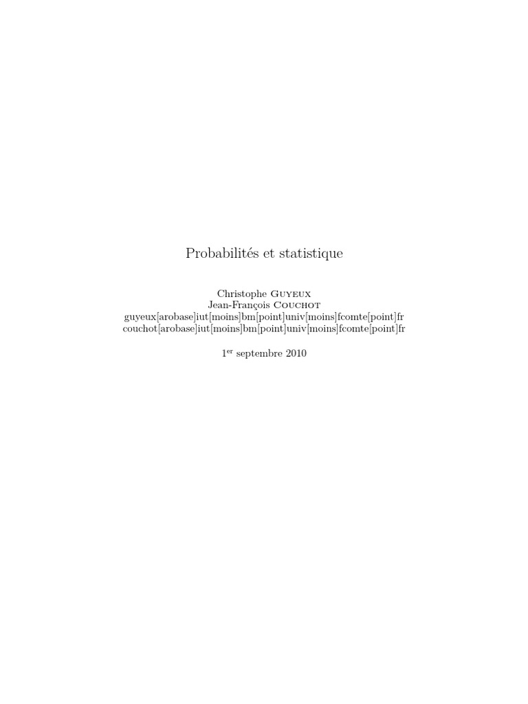 Cours Proba Stat 100901 | PDF | Loi de probabilité | Variable aléatoire