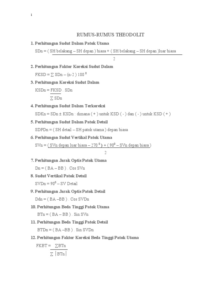 Rumus-Rumus Pengukuran Dan Pemetaan Theodolite | PDF