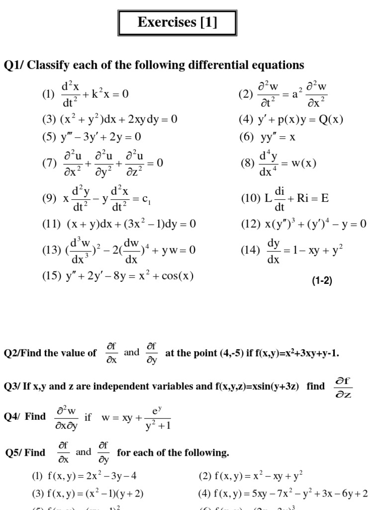 Differential Equations Exercises | PDF | Equations | Elementary Mathematics