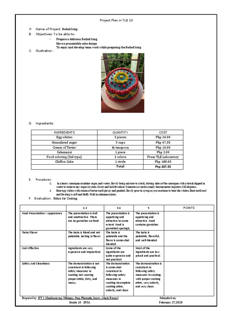 Project Plan Boiled Icing | PDF | Foods | Food And Drink