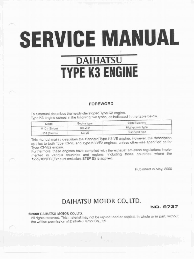 Daihatsu Type K3 Engine (K3-VE, K3-VE2) Daihatsu Type K3 Engine (K3-VE ...