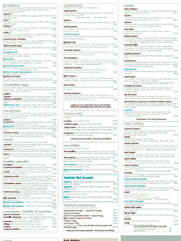 Tashas Menu | PDF