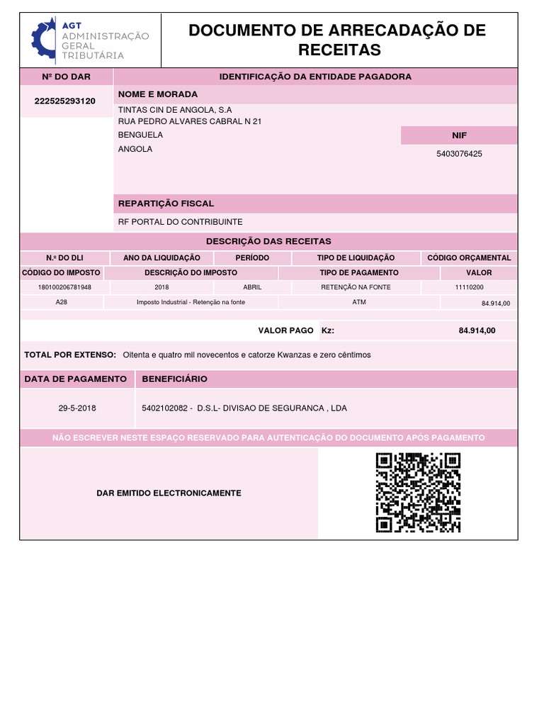 Comprovativo de Pagamento de Imposto em Angola | PDF | Finanças ...