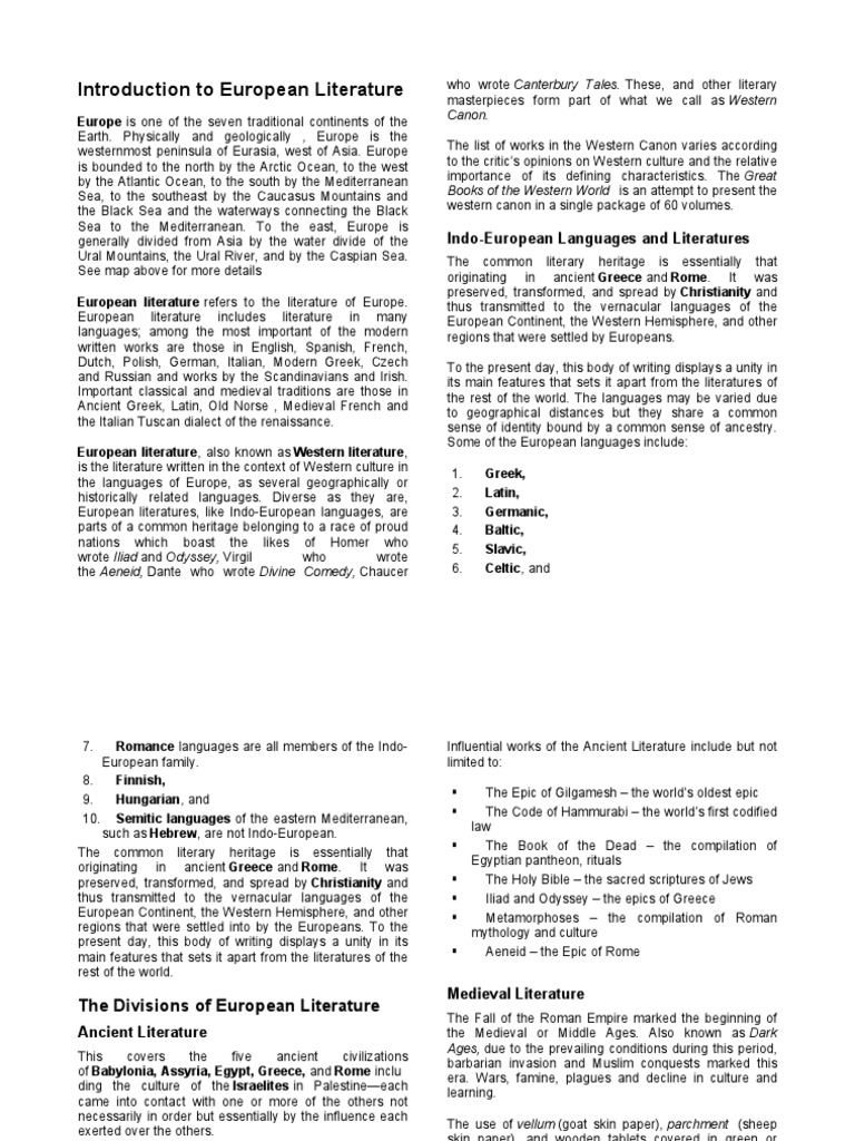 An Overview of the Major Periods and Influential Works of European ...