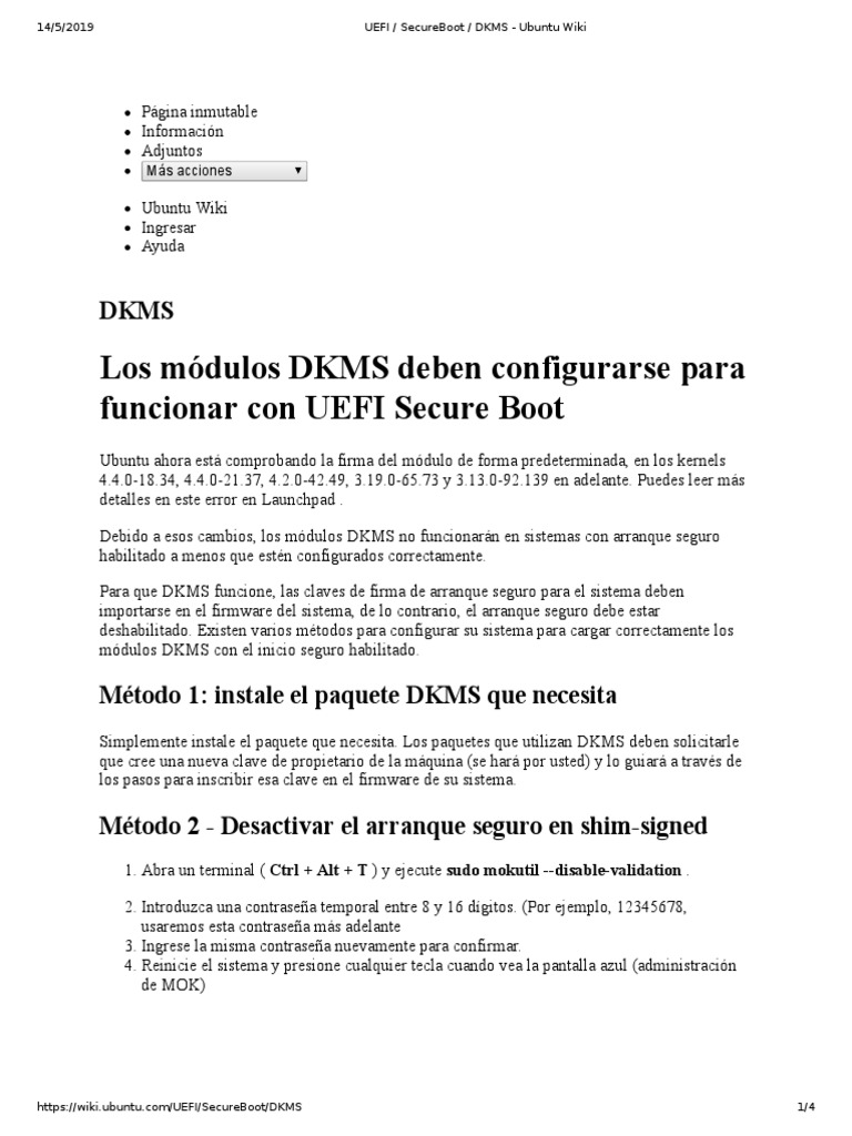 UEFI - SecureBoot - DKMS - Ubuntu Wiki | PDF | Contraseña | Arranque