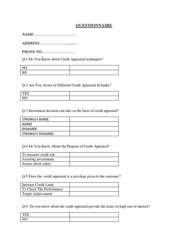 QUESTIONNAIRE | PDF | Credit | Finance & Money Management