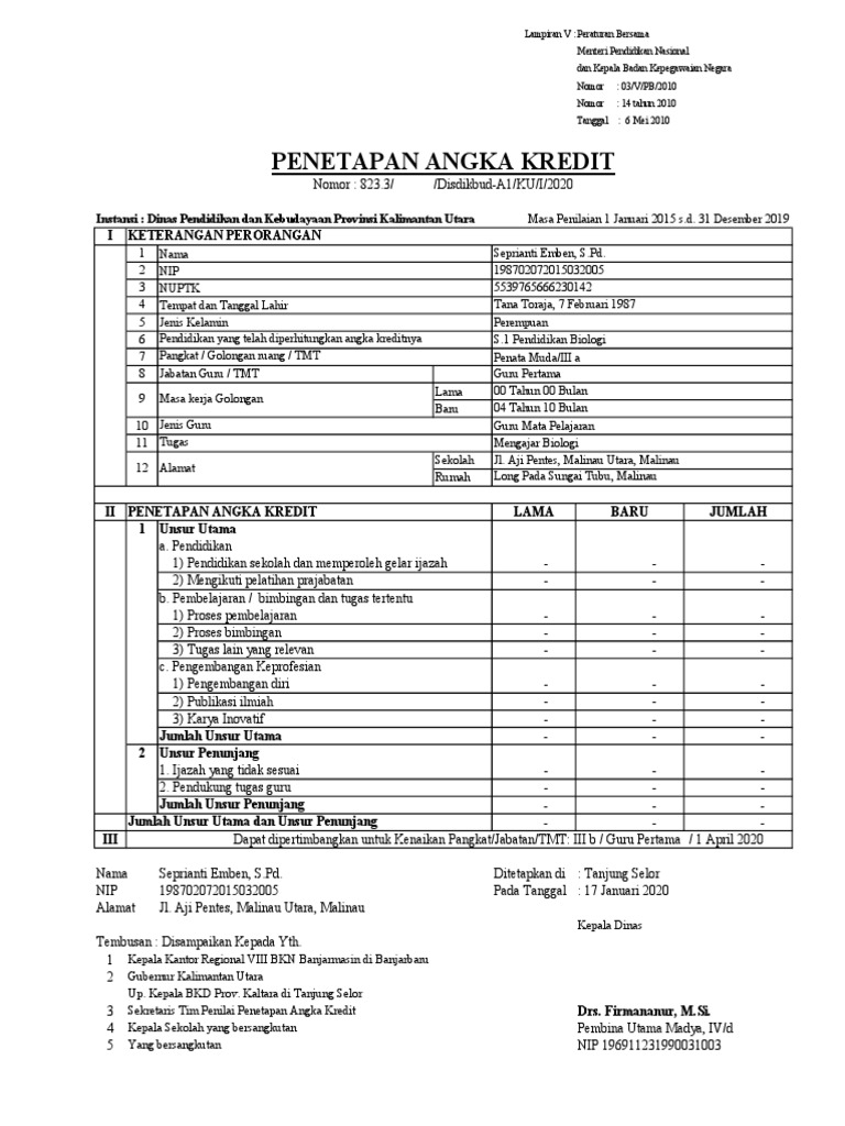 Contoh Form Pak Kenpa 2020 | PDF