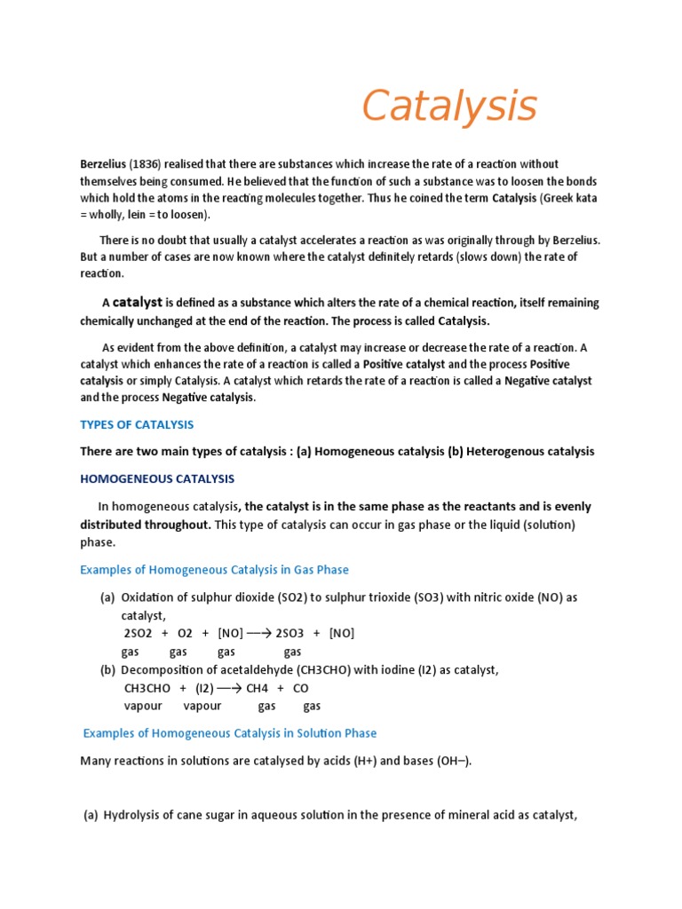 Catalysis | PDF | Heterogeneous Catalysis | Catalysis