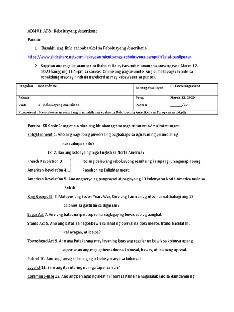 ADM1.Rebolusyong Amerikano | PDF
