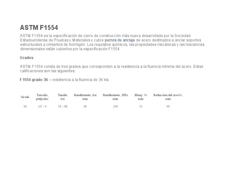 Especificación ASTM F1554 para Pernos | PDF | Derecho | Hogar ...