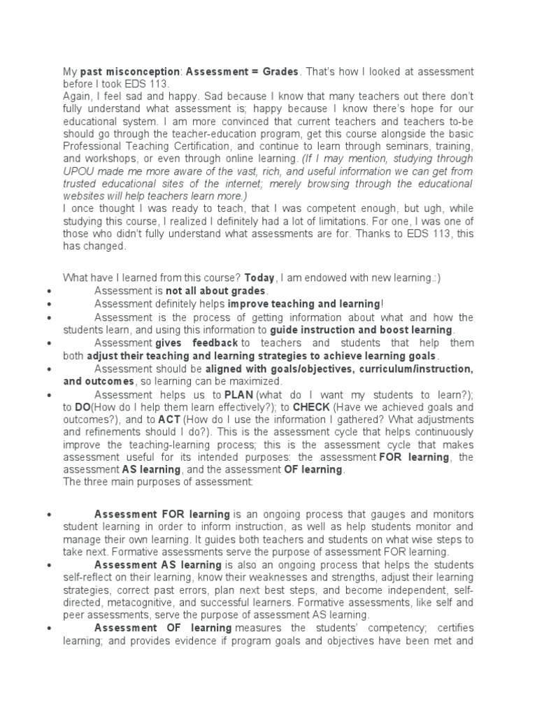 Assessment Reflection | PDF | Educational Assessment | Education Theory