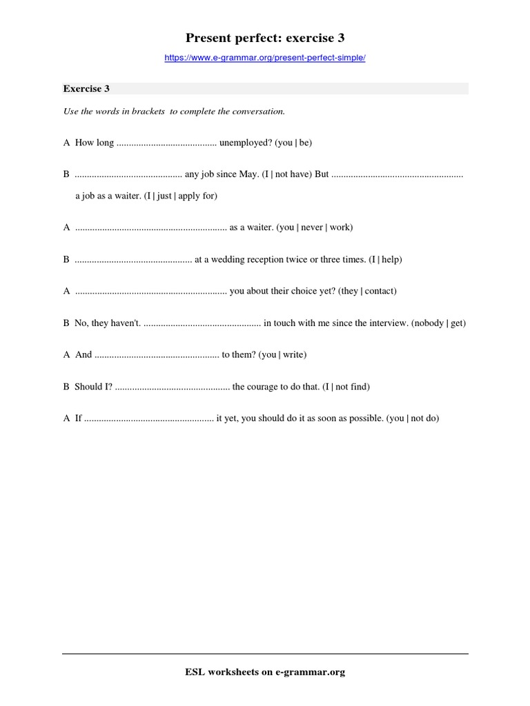 Present Perfect Simple Exercise 3 | PDF