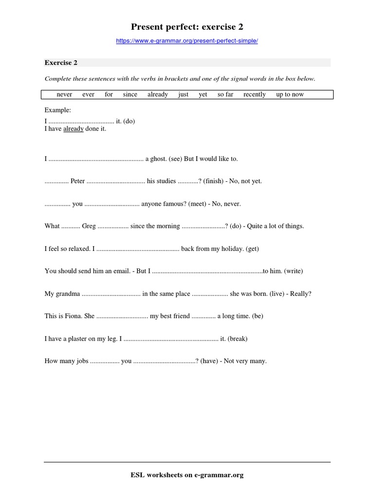 Present Perfect Simple Exercise 2 | PDF | Teaching Methods & Materials