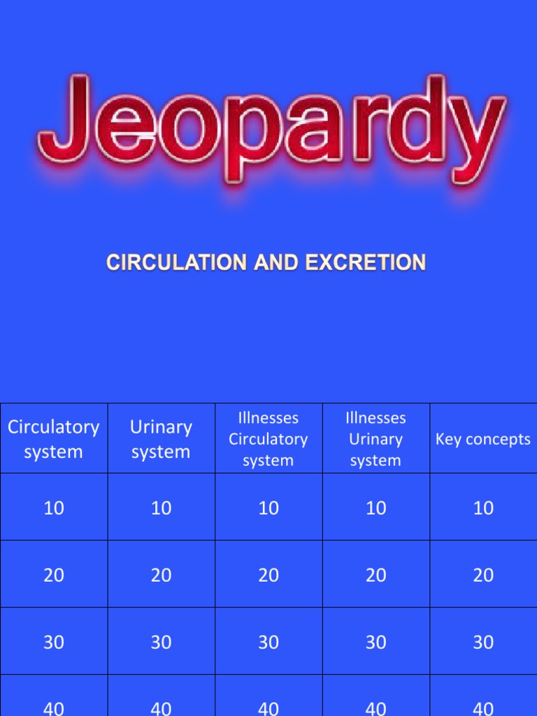 Jeopardy Game. CIRCULATORY AND URINARY SYSTEM 2 | PDF | Heart Valve ...