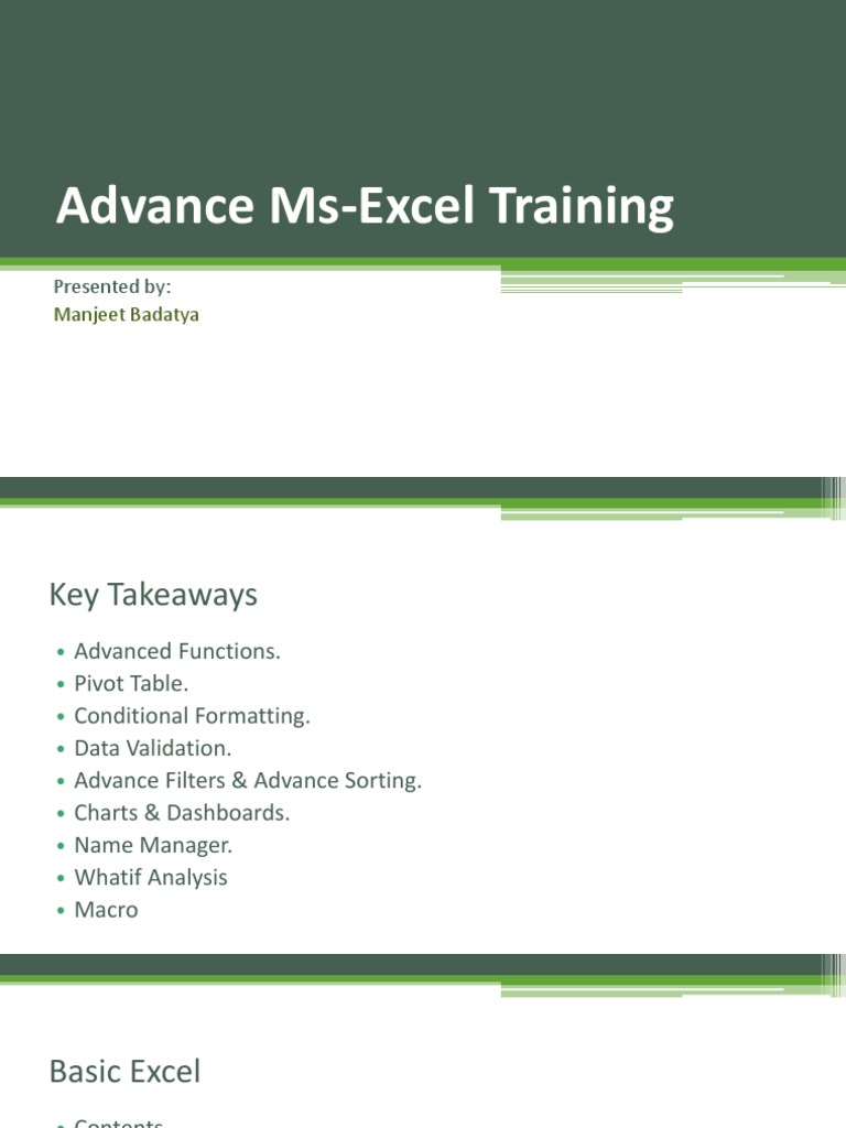 Advance Ms-Excel Training PDF | PDF | Microsoft Excel | Areas Of Computer Science