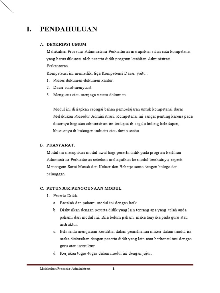 Modul Melakukan Prosedur Administrasi (Contoh Modul 1) | PDF