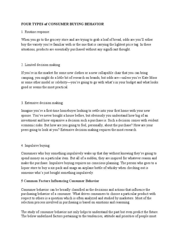 Four Types Of Consumer Buying Behavior Pdf Consumer Behaviour